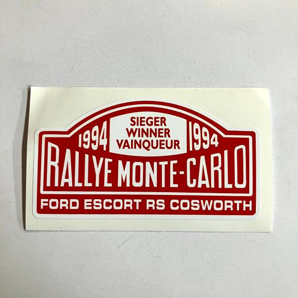 ビニール製の窓へ内側から静電気で貼り付けるタイプのステッカーです。粘着剤はついていません。赤い部分がステッカーです。6.8cm×12.5cmRALLYE MONTE CARLO 1994SIEGER WINNER VAINQUEUR