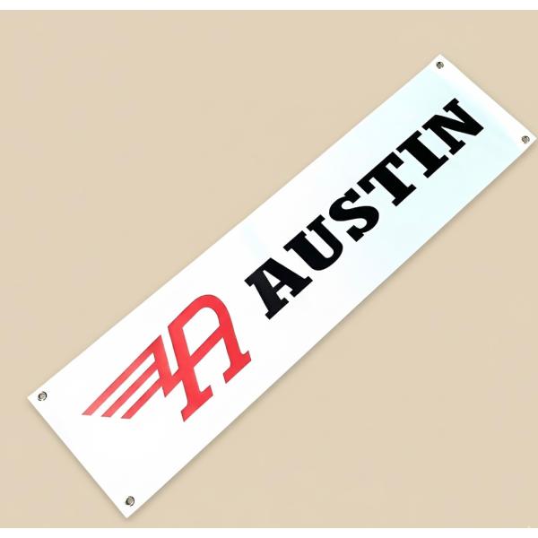 オースチン　ビニール製タペストリー130cm×33cm四隅に穴が開いています。紐でつるしても良し、テーブルなどに敷いても良し、壁に貼り付けるのも良いかとおもいます。Vinyl Flag Garage Banner Austinガレージフラッ...