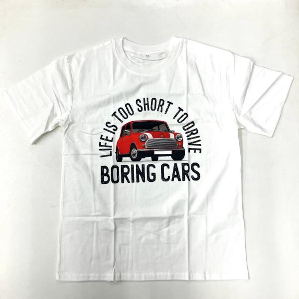 クラシックミニ乗りにおすすめのTシャツです。背中側は無地です。100％コットンサイズ表記：XL着丈：約72cm肩幅：約48cm袖丈：約21cm身幅：約54cmサイズ：L着丈：約69cm肩幅：約48cm袖丈：約17cm身幅：約52cmサイズ違...