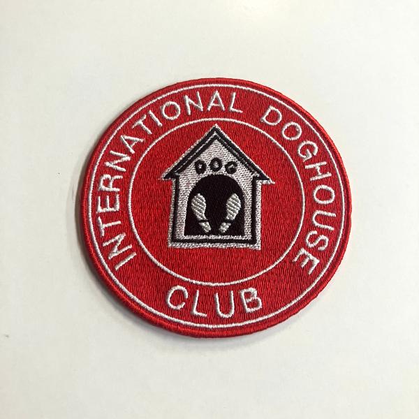 インターナショナルドッグハウス　ワッペン直径：8cmアイロン用の糊が裏面についています。