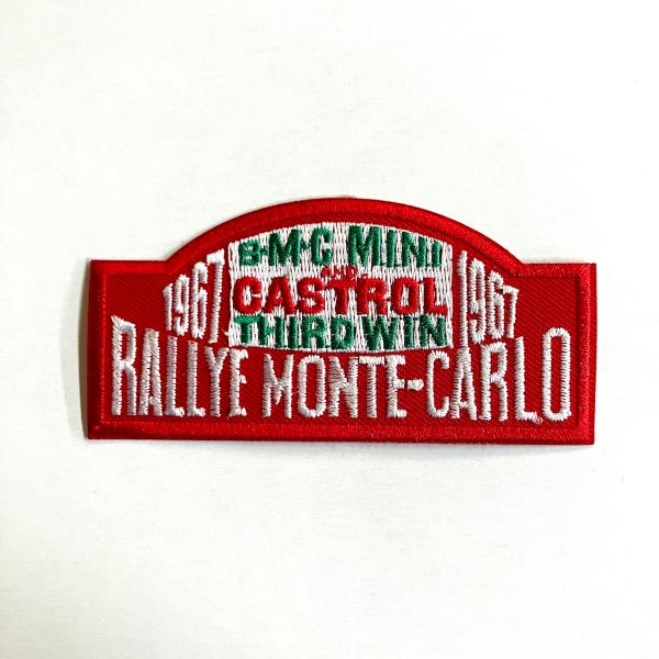 4.5cm×9.3cm裏にアイロン用の糊がついています。RALLYE MONTE CARLO Classic Mini Castrol Wappen Patch