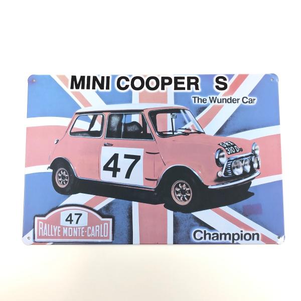 ユニオンジャックの背景にミニクーパーSのプリントのインテリアプレートです。THE　Wunder　CarRALLYE MONTE CARLOGRX310Dゼッケン47＃4730cm×20cm金属製プレートです。やわらかい発色のプリントです。角...