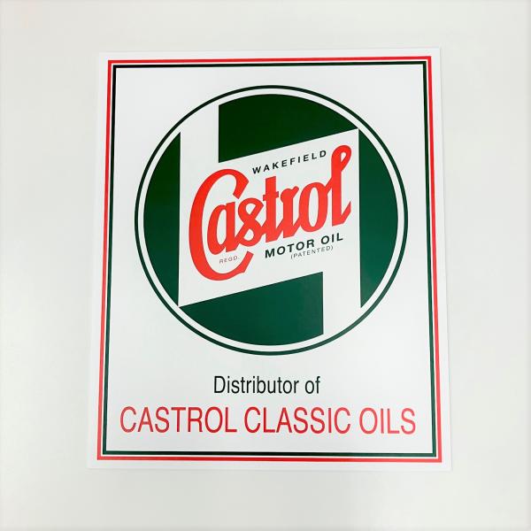 CASTROL　CLASSIC　OILS　プレート看板50cm×60cm厚み：3mmスチロールボード製のため軽量です。ガレージのディスプレイなどにどうぞ。裏面は無地の白です。クラシックカー関連雑貨　ガレージ看板インテリア　ガレージ用ディスプ...