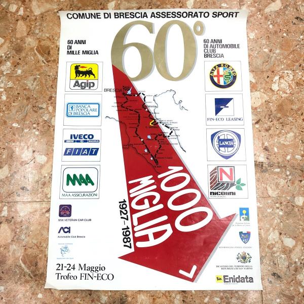 CLUB　BRESCIAMILLE　MIGLIAAntique Vintage Poster Car Race69cm×98.5cm古いもので、上側に破れがあり、裏からテープで留めています。左下角に折れあり。全体的に劣化有。白い部分に汚れ有...