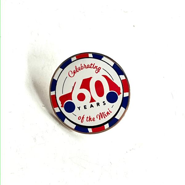 ローバーミニ生誕60周年記念ピンズ直径：2.5cmCelebrating 60YEARS of the Mini Logo Lapel Pin Badge Round