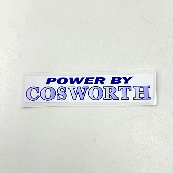 イギリスのレーシングエンジンビルダー、コスワースのステッカー切文字ではなく、白い長方形のステッカーです。19.4cm×4.1cmステッカーの縁取りは写真にてご確認ください。