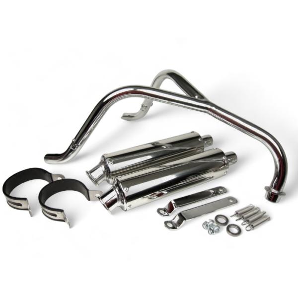 ■特長モンキー、ゴリラ用のツインマフラーです。エキゾーストパイプがエンジン下部で分岐する、ツインチューブ構造のマフラーです。車体左右に伸びるサイレンサーが特長のツインマフラーです。■製品詳細ステンレス製サイレンサー径φ77mmエキゾーストパ...