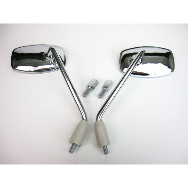 ■特長メッキカラーのスタンダードサイズのミラーモンキーはもちろん、ダックス、シャリィにもよく似合うデザイン！■サイズミラー部分 Ｗ１０２×Ｈ６１ｍｍステー長さ １７０ｍｍ（ゴムカバー⇔ミラーレンズ取り付け部）■付属品ミラーアダプター正ねじＭ...