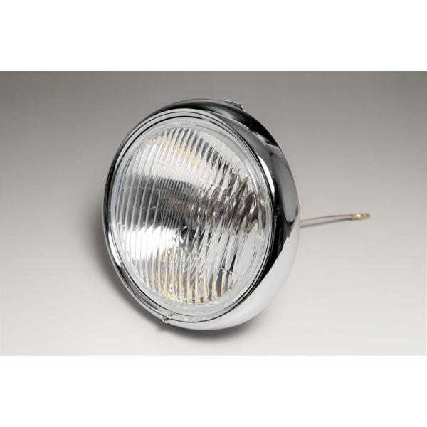 ■特長C50スーパーカブ初期型ヘッドライトです。画像にてネジの位置、リムの形状をご確認の上ご注文ください。■内容電球 12V25/25Wスモール球 12V5W（イエロー）レンズ材質 ガラスリム スチールメッキリフレクター スチールメッキレン...