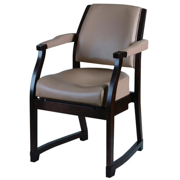 高齢者の姿勢保持をサポートする介護チェア。●サイズ／全幅：52.5×奥行53.2cm、全高：73×76×79cm、座面高：36×39×42cm、肘掛高：51×54×57cm●重さ／9.0〜9.7kg●材質／フレーム：ブナ、張り材：ビニールレ...