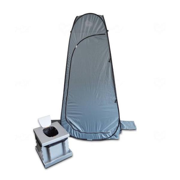 "＜ワンタッチルームII＞○キャリーバッグ収納時は、厚さ5cm、直径58cmと薄くコンパクトで、背負って楽々運べます。使用時は高さ1.9mと高く長身でもOK。＜インスタントトイレ＞○簡単組立、土台の上に4枚側壁ユニットを乗せ便座を敷くだけ。...