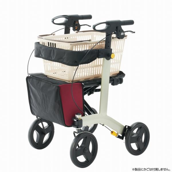 ・1台で多くの人に提案できる歩行車。買い物かごが載せられます。<br>・楽らくグリップを持つことで、歩行車の前輪が持ち上がり、段差の乗り越えや方向転換などが容易になります。<br>・左右折りたたみで、コンパクトになり...