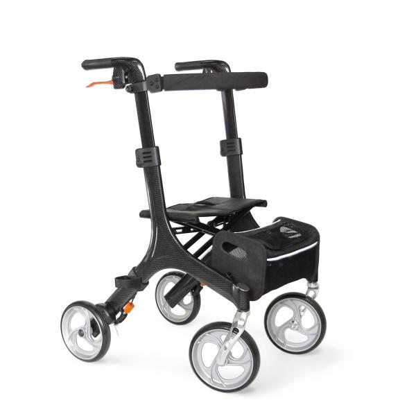 ●商品説明・重量5.7kgのスタイリッシュなカーボン製歩行車。●商品仕様サイズ：幅55×奥行71×高さ80〜95cm折りたたみ時：幅30×奥行71×高さ80cm座面：幅40×奥行20cm座面高：48cmハンドル内幅：40cm車輪サイズ：前輪...