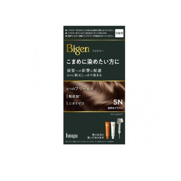 ●Bigen ビゲン リピカラー 白髪用●5N 自然なブラウン●こまめに染めたいあなたに。ずっと使うものだから。頭髪への影響に配慮した白髪染め。●白髪が黒髪に溶け込む、彩度を抑えた柔らかなブラウン。●医薬部外品●内容量：1剤40g+2剤40...