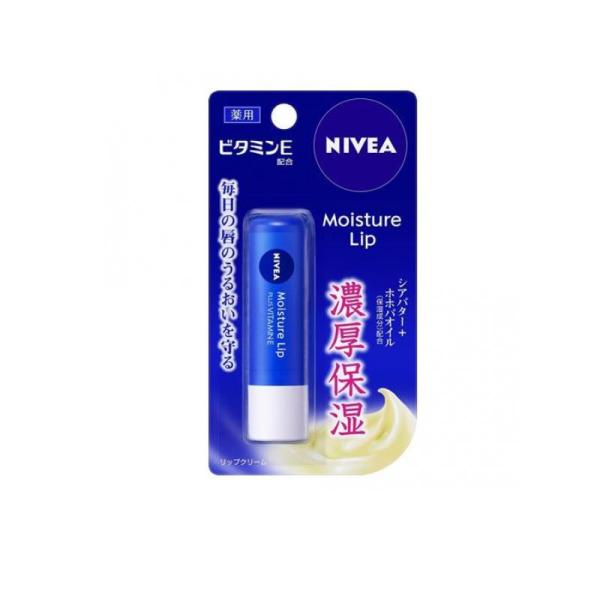 ●花王「NIVEA(ニベア) モイスチャーリップ ビタミンE」は、唇にふれたとたん、うるおい成分がとろけるようにひろがるまろやかな付け心地の薬用リップクリームです。●うるおいを与え、美しい唇を保ちます。●シアバター・ホホバオイル(保湿成分)...