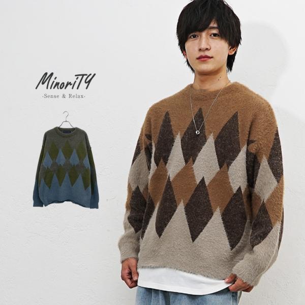 MinoriTY ビッグシルエット ニット メンズ セーター オーバー MinoriTY ビッグシルエット ニット メンズ セーター オーバー