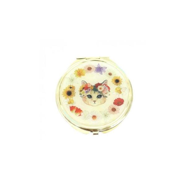 「fleurs&amp;chats」のコンパクトミラーです。こんもりとした透明樹脂盛りが可愛いコンパクトミラーはお出かけのお供にぴったりです。