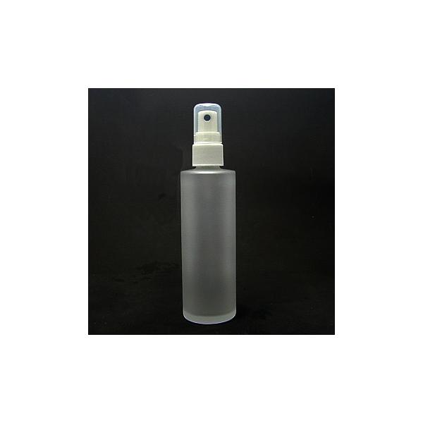 容器類　フロストスプレー瓶　100ml　（円筒ストレート容器）　ローションや香水、ルームコロン等の保存容器としてお使い下さい。本体は、つや消しガラス製（フロスト仕様）です。トップキャップ（半透明）が付属しています。容量（OF）：112.0m...