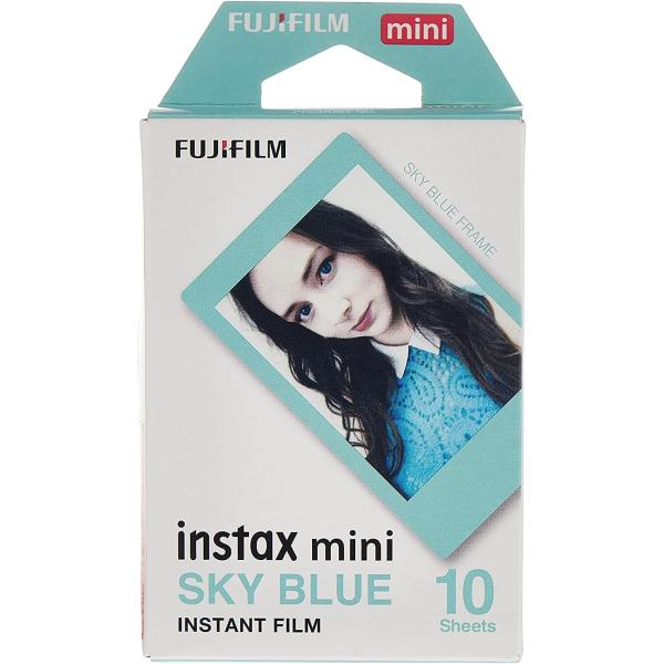 FUJIFILM(フジフィルム） instax mini用フィルム(10枚入)インスタントカメラ チェキ用フィルムにスカイブルーフレームが登場。単色のカラーフレームを用いたソリッドカラーフィルム第2弾。フレーム部分がスカイブルー一色のフィル...