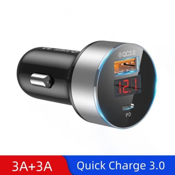 【発売日：2019年03月31日】Type-c PD 高速ポート Quick Charge 3.0対応 電圧計付き USB 3A+3A アダプター 12/24v対応【高速type-c(pd) &amp; Quick Charge 3.0】高...