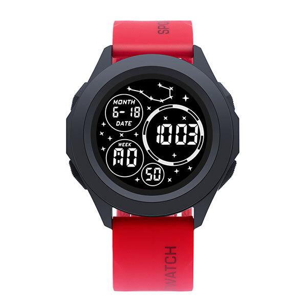 星座をモチーフにしたデザインの多機能デジタル腕時計です。文字盤には、北斗七星と日付・曜日・時刻を配しています。アラーム・ストップウォッチ・タイマー・バックライト機能などを搭載しています◎雨や汗、洗顔程度の水滴に耐えられる生活防水です。蓄光機...