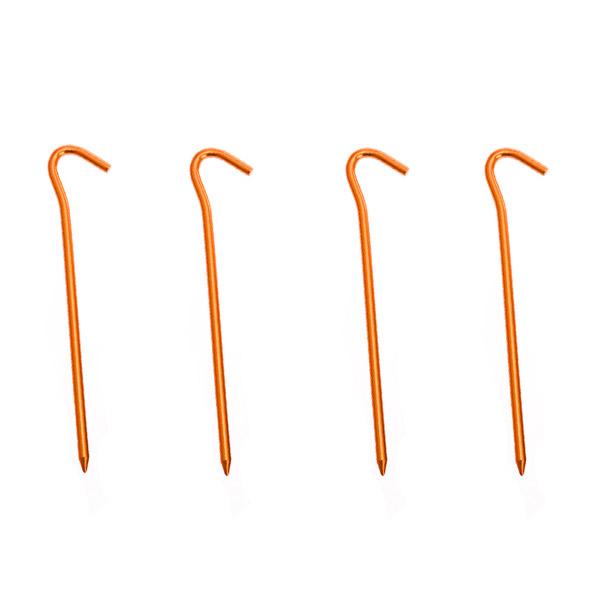 アルミニウム合金製の軽量で丈夫なペグです。地面を突き刺しやすく、硬い地面などにも杭打ちできます。オーバーハングしているのでハンマーの力が伝わりやすい。キャンプのテントやタープの設営などで活躍します。錆びずに丈夫な加工の18cmの同色4本セッ...