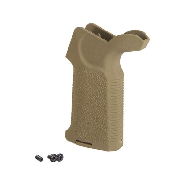 各社 スタンダード電動ガン M4/M16シリーズに対応するピストルグリップです。グリップ後方の大型のビーバーテイルと側面に滑り止めテクスチャを有しており標準的なグリップより角度が若干垂直寄りの斜めになっていることが特徴のモーターグリップとな...