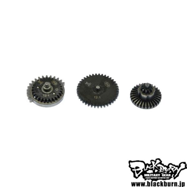 ハイサイクルギアの格安セット。べベルギアの逆転防止用カットも多くセミオートの切れは抜群に向上。ハイパワーからハイサイクルへ。必需品のパーツです。■電動ガンSHS/SuperShooterギア減速比目安表↑サイクル=高/トルク=低・13:1=...