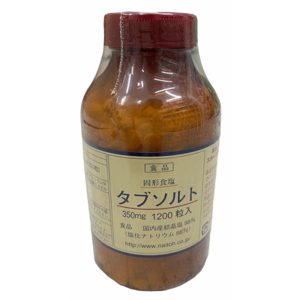 「固形食塩　タブソルト」は、高温、炎天下の作業やスポーツ時の塩分補給に適した固形食塩です。▼ご使用方法:発汗の程度によって適宜1粒〜6粒をたっぷりの水と共にお召し上がりください。▼原材料:国内産結晶塩(塩化ナトリウム分98%)、グリセリン脂...