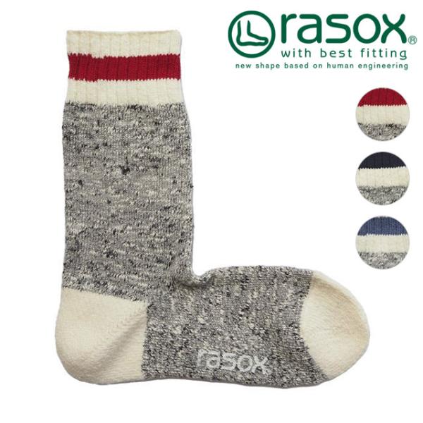 [ ブランド ] ラソックス　rasox[ ジャンル ]靴下／ソックス[ 素　 材 ]綿／アクリル／その他履き口にラインを配したクルー丈ソックス粒の粗い独特な風合いの杢糸をベースにして、履き口にラインを配したクルー丈ソックスです。足底をパイ...