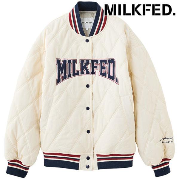 [ ブランド ] ミルクフェド　MILKFED[ ジャンル ]ジャケット[ 素　 材 ]表地：綿62%／ナイロン38%リブ：ポリエステル98%／ポリウレタン2%中わた：ポリエステル100%裏地：ポリエステル100%[ サイズ ]着丈×身幅×...