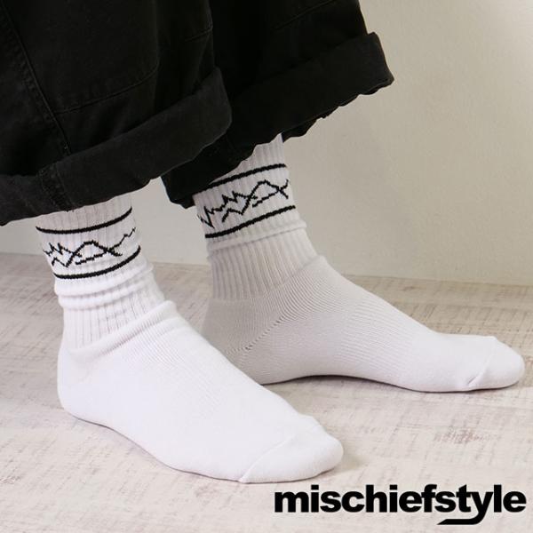 [ ブランド ] ミスチーフスタイル　mischiefstyle[ ジャンル ]靴下／ソックス[ 素　 材 ]コットン／ポリエステル／ポリウレタン[ サイズ ]対応サイズ：25-28cm丈：23cm※当店にて採寸した値です。商品により個体差...
