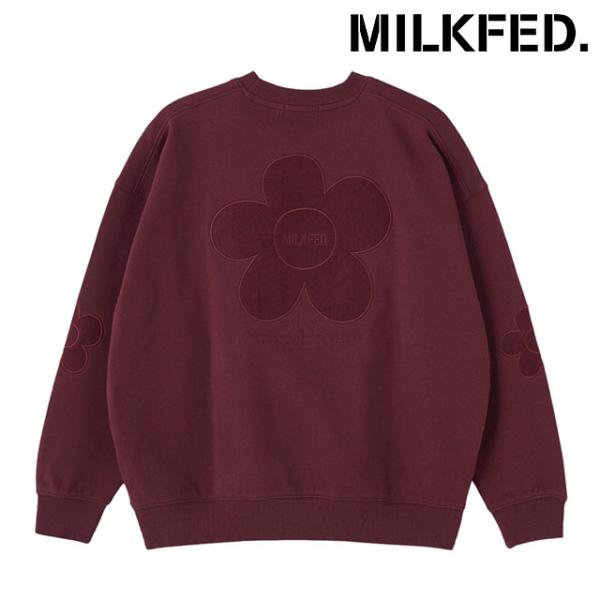 [ ブランド ] ミルクフェド　MILKFED[ ジャンル ]スウェット／トレーナー[ 素　 材 ]本体：綿100%リブ：綿97%／ポリウレタン3%ワッペン部分：アクリル100%刺繍部分：ポリエステル100%[ サイズ ]着丈×身幅×肩幅×...