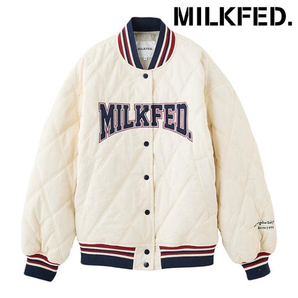 [ ブランド ] ミルクフェド　MILKFED[ ジャンル ]ジャケット[ 素　 材 ]表地：綿62%／ナイロン38%リブ：ポリエステル98%／ポリウレタン2%中わた：ポリエステル100%裏地：ポリエステル100%[ サイズ ]着丈×身幅×...
