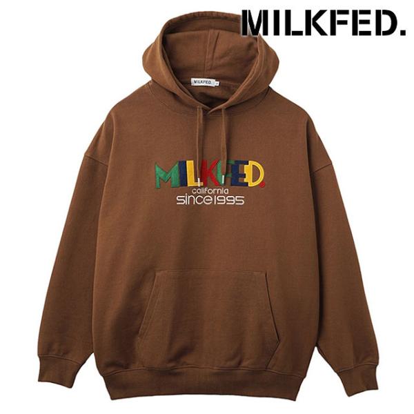 [ ブランド ] ミルクフェド　MILKFED[ ジャンル ]スウェット／パーカー[ 素　 材 ]本体：綿100％リブ：綿97％／ポリウレタン3％ワッペン部分：アクリル100％刺繍部分：ポリエステル100％[ サイズ ]着丈×身幅×肩幅×袖...
