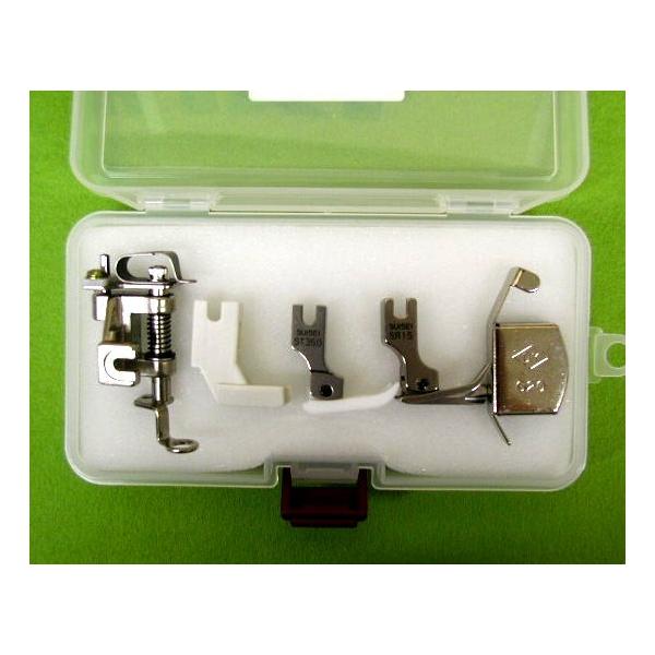 ★マグネット定規…マグネットで台に固定し、ガイドとして使用します。★右段付き押さえ（1.5mm）…段部の押え縫いに使用します。★スムース押さえ…すべりが良い為、送りにくい素材に使用します。★コンシールファスナー押さえ…ファスナーの縫い目が表...