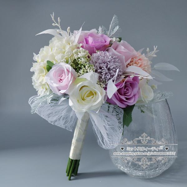 【完成品の販売^^可愛いブーケです。ブライダル、イベント贈答品、インテリアに最適です。晴れの舞台に、新しいタイプのサプライズプレゼントとしてお勧めです。生花と違って枯れることがないので、思い出と一緒にいつまでも形として残せます。セット内容：...