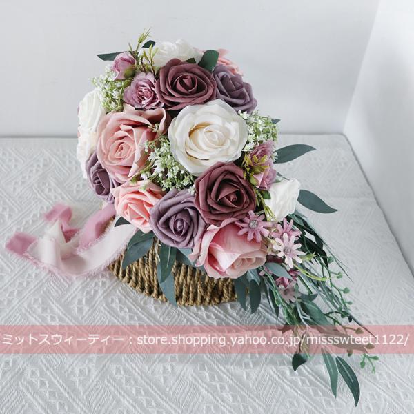 【完成品の販売^^可愛いブーケです。ブライダル、イベント贈答品、インテリアに最適です。晴れの舞台に、新しいタイプのサプライズプレゼントとしてお勧めです。生花と違って枯れることがないので、思い出と一緒にいつまでも形として残せます。サイズ：幅約...