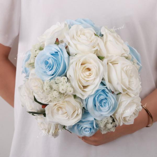 可愛いブーケです。ブライダル、イベント贈答品、インテリアに最適です。晴れの舞台に、新しいタイプのサプライズプレゼントとしてお勧めです。生花と違って枯れることがないので、思い出と一緒にいつまでも形として残せます。サイズ：幅約 22cm 高さ約...