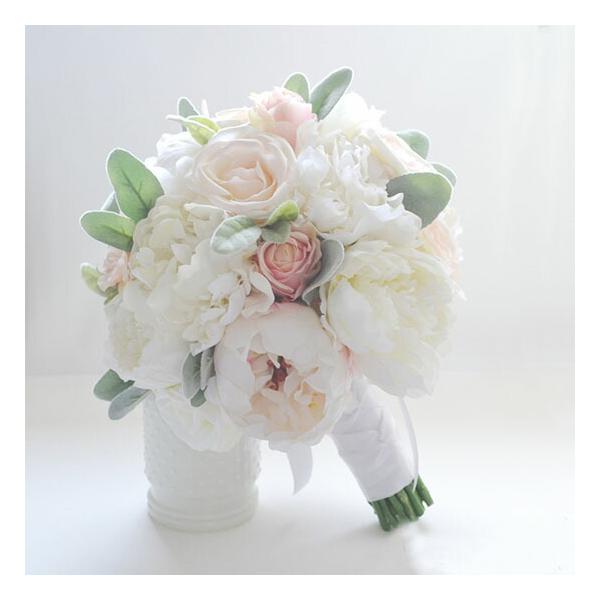 【完成品の販売^^可愛いブーケです。ブライダル、イベント贈答品、インテリアに最適です。晴れの舞台に、新しいタイプのサプライズプレゼントとしてお勧めです。生花と違って枯れることがないので、思い出と一緒にいつまでも形として残せます。サイズ：幅約...