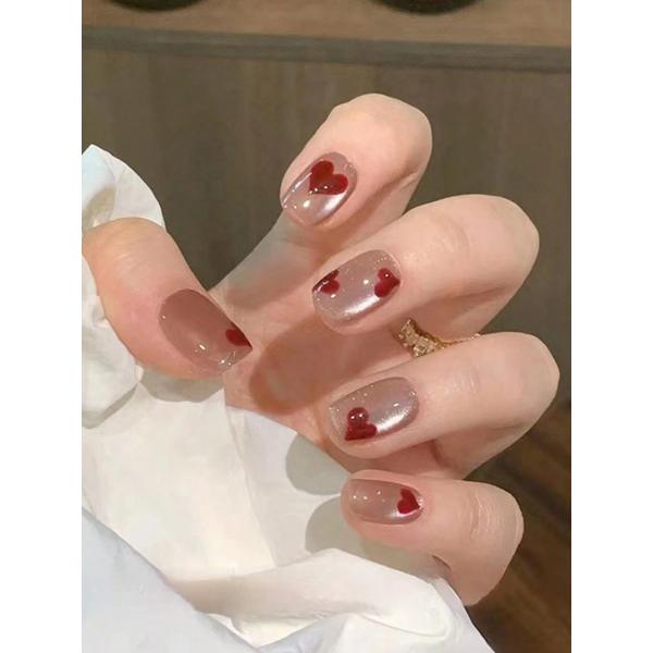 24個 新しいインスタイルのシンプルで多目的な短いキャットアイフェイクネール、女性や女子学生向けにデザインされたロングバレエネイル、1個のゼリーグルーと1枚のラバーオフ付きの再利用可能なフェイクネイル、ストリートプレイや他のイベントに適した...