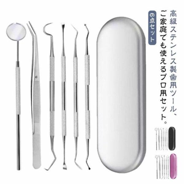 サイズ：6点セット（歯用ミラー、鎌形ツールｘ3、鍬型ツール、ピンセット）