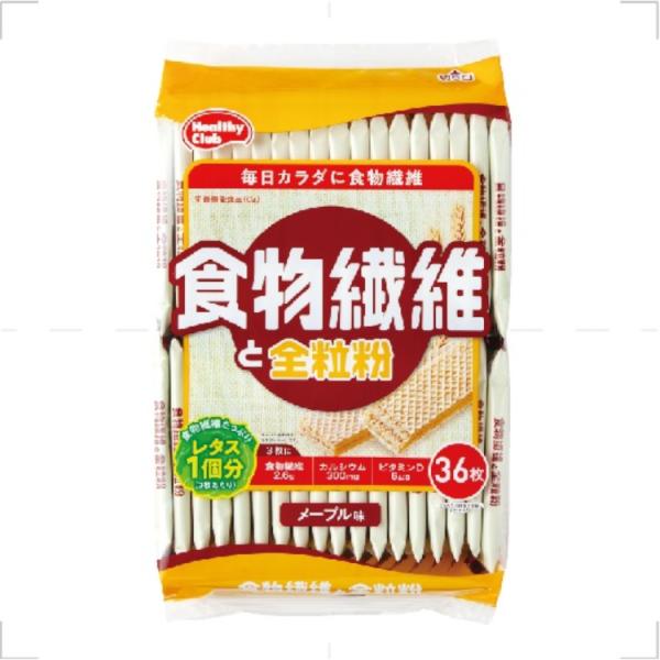 子供から大人まで幅広い年齢層で人気の栄養機能＆健康サポートウエハースです。美容や健康が気になる方に好評の商品です。サクッとおいしく不足しがちな栄養素を毎日手軽に補給できます。 3枚当たりレタス約1個分の食物繊維を含んだメープル味の全粒粉ウエ...