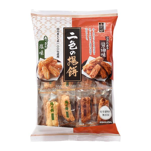 醤油味と塩味の2種類が楽しめる揚げ餅の詰め合わせです。サクッと軽い食感とともに、それぞれの味の違いを楽しめます。個包装で分けやすく、お茶請けやおつまみにも便利です。シンプルながら満足感のある一品です。