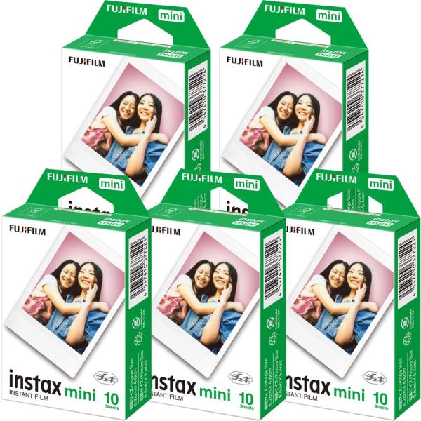 「商品情報」インスタントカメラチェキ用フィルム(無地)10枚×5セット「主な仕様」インスタントカメラ チェキ用フィルム(無地)10枚入×5パック（合計50枚）フィルムサイズ : 86×54mm画面サイズ : 62×46mmISO感度:ISO800