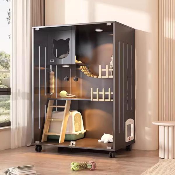 【製品詳細:】商品サイズ(約)：90x60x120cm/35.4x23.6x47.2in(長さ×幅×高さ)重量：48kg素材：天然木ドア：強化ガラス耐荷重：ステップ：10kg、天板：20kg組み立てるかどうか: はい対象動物：5kg未満の猫...