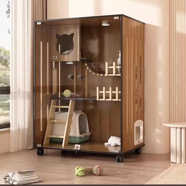 【製品詳細:】商品サイズ(約)：90x60x120cm/35.4x23.6x47.2in(長さ×幅×高さ)重量：48kg素材：天然木ドア：強化ガラス耐荷重：ステップ：10kg、天板：20kg組み立てるかどうか: はい対象動物：5kg未満の猫...
