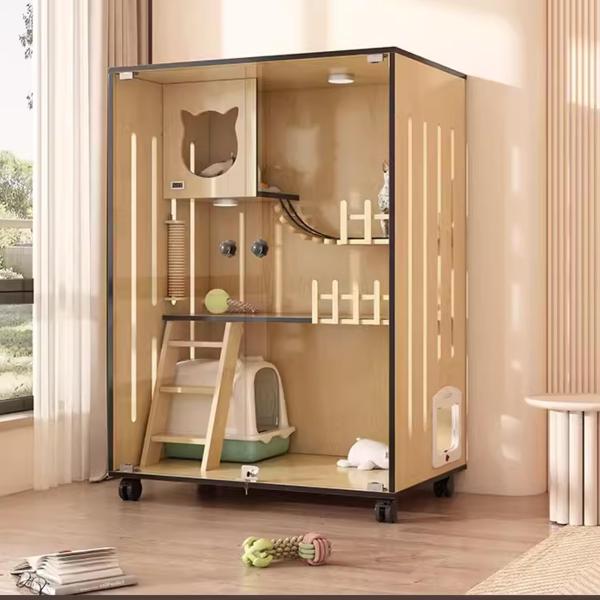 【製品詳細:】商品サイズ(約)：90x60x120cm/35.4x23.6x47.2in(長さ×幅×高さ)重量：48kg素材：天然木ドア：強化ガラス耐荷重：ステップ：10kg、天板：20kg組み立てるかどうか: はい対象動物：5kg未満の猫...