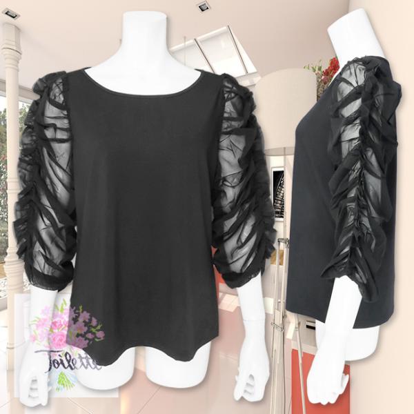 【「インナー」】透け感のあるチュールネット袖が可愛いインナーです。【素材】薄手で、ストレッチが効いた生地です。【サイズ】Free、5サイズの2サイズ展開です。◆関連商品【インナー】AL456036