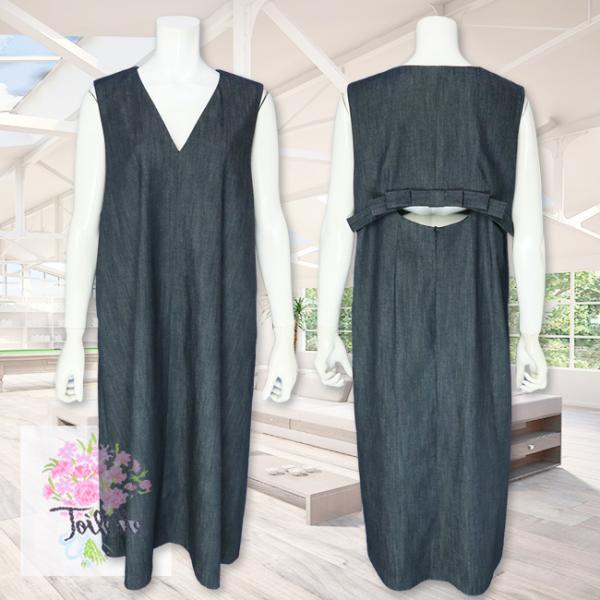 【「ジャンパースカート」】バックリボン、ポイント的に背中を開けたデザインが特徴的な、デニムジャンパースカートです。【スタイル】バックにジッパーが付いています。サイドポケット有り。【素材】年中使えるデニム素材です。伸びない作りです。【サイズ】...